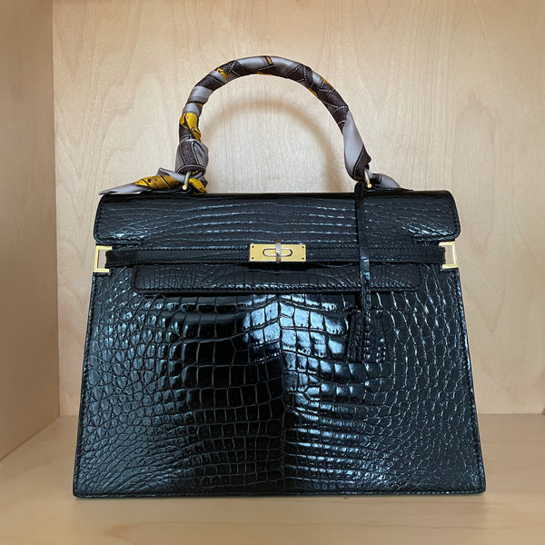 Vintage Morabito Niloticus Crocodile Kelly / Scala Bag 28cm - felt