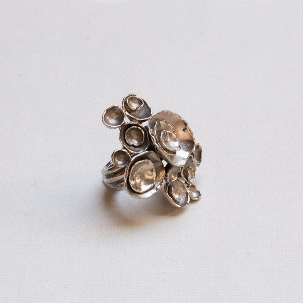 Vintage YSL "Arty" Silver Flower Ring - felt