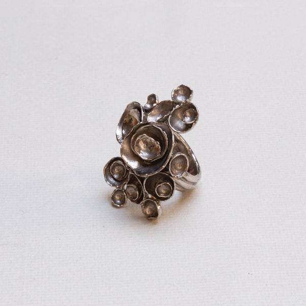 Vintage YSL "Arty" Silver Flower Ring - felt