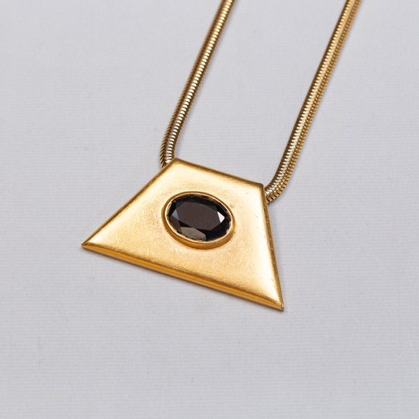 Vintage YSL Gold Chain Necklace with Matte Gold Pendant - felt