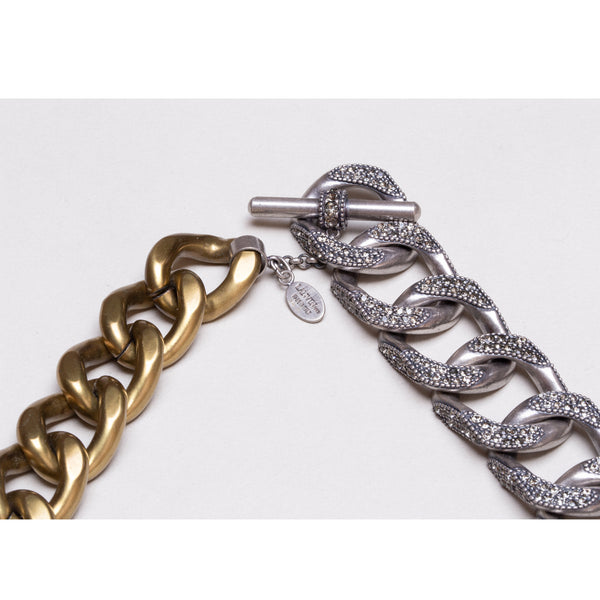 Vintage Lanvin Two-Tone Chain Necklace with Rhinestones - felt