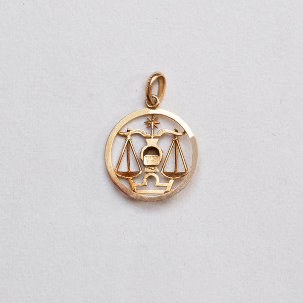 Vintage 9ct Gold Libra Charm Pendant - felt