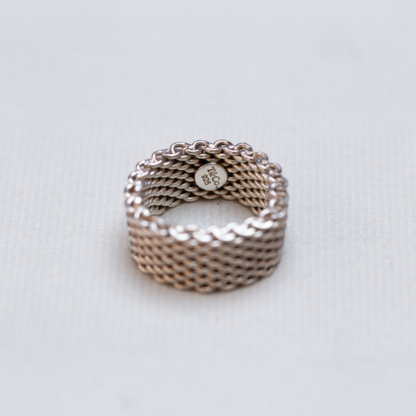 Vintage Tiffany Silver Mesh Chain Link Ring - felt