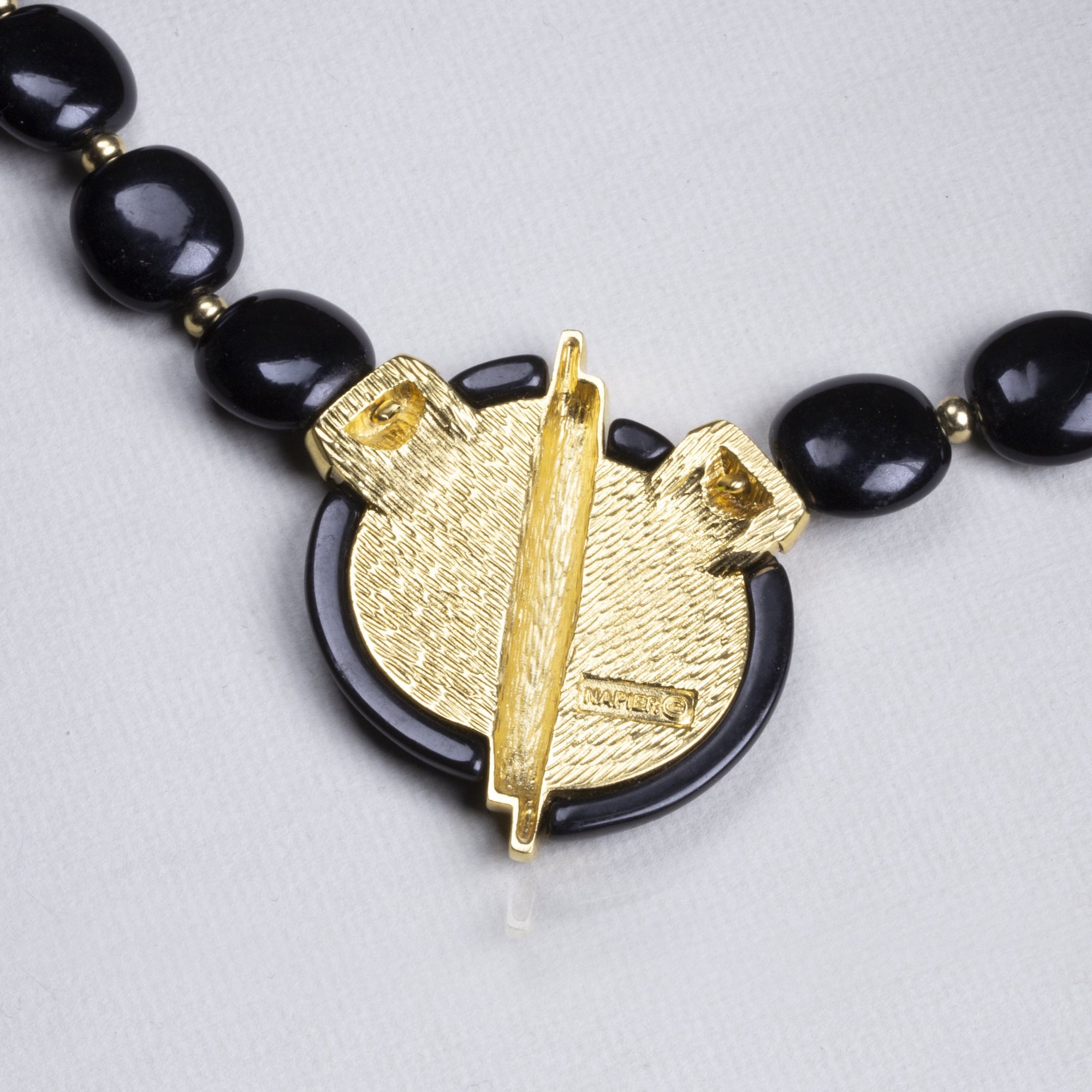 Vintage Black Enamel Pendant Necklace - felt